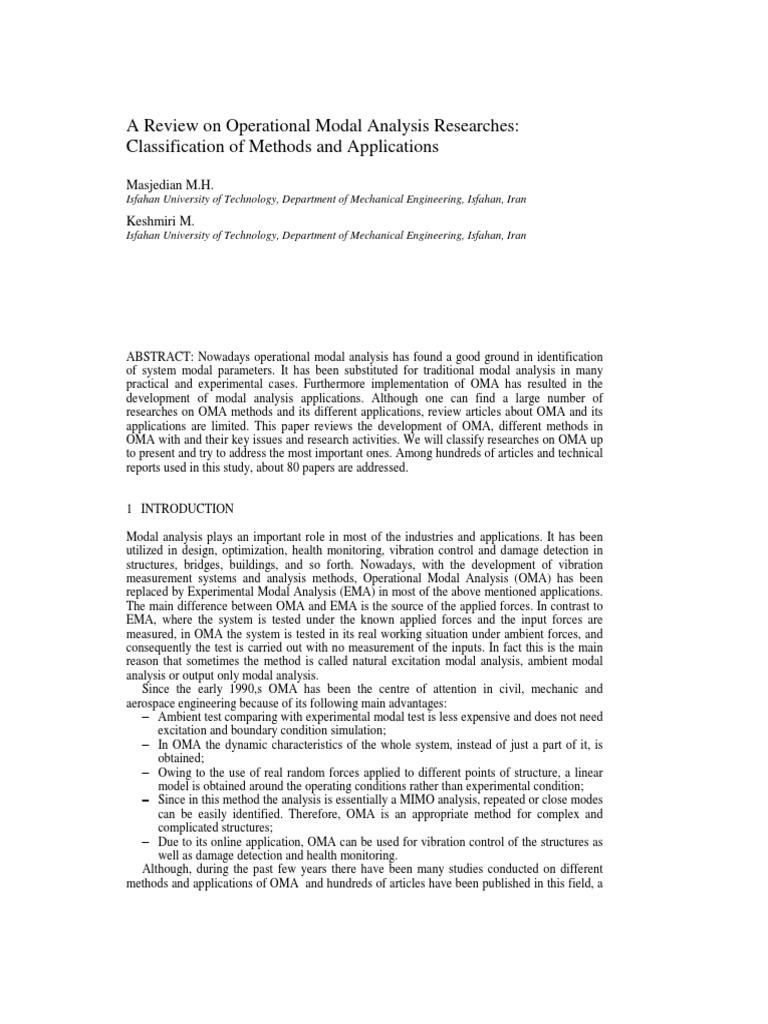 A Review On Operational Modal Analysis Researches Classification of ...