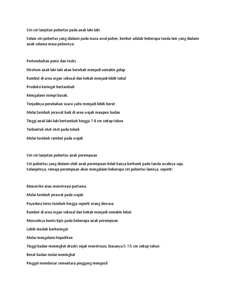 Ciri Pubertas | PDF | Ilmu Sosial | Pengembangan Diri