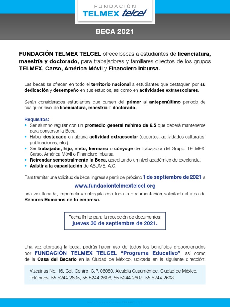 Beca Fundacion TELMEX Telcel 2021 - Mail 02 | PDF