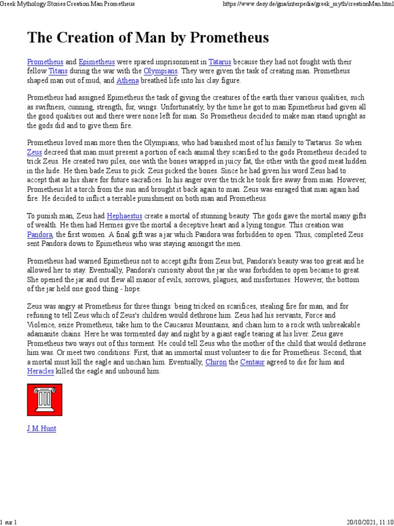 Greek Mythology Stories Creation Man Prometheus | PDF | Prometheus ...