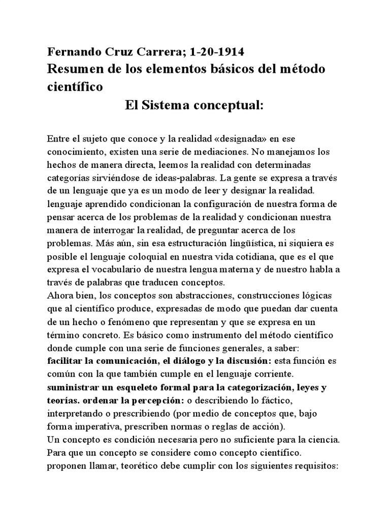 Resumen Elementos Básicos Del Método Científico. | PDF | Palabra | Definición