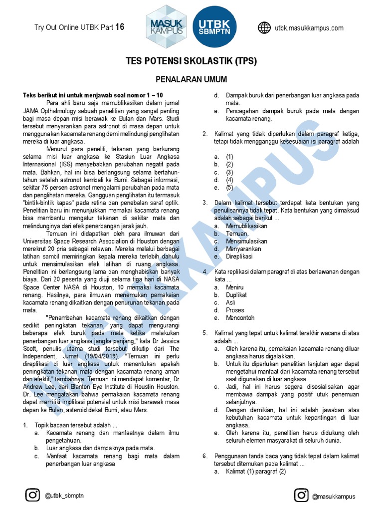 Try Out UTBK TPS Part 16 - Saintek | PDF