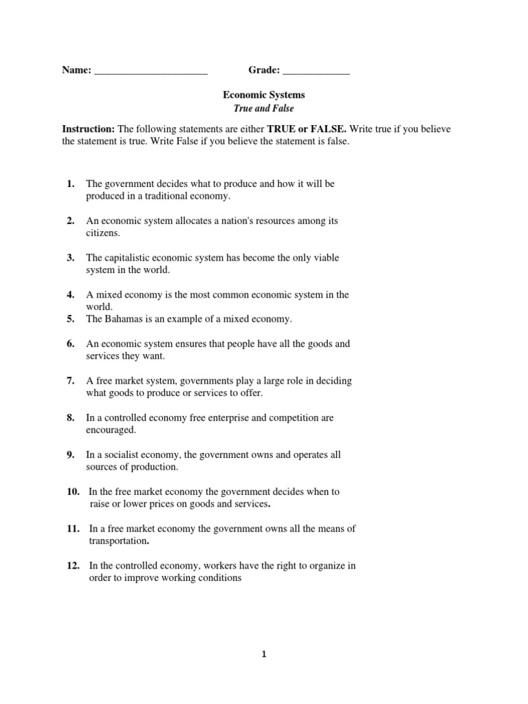 True or False-Economic System | PDF