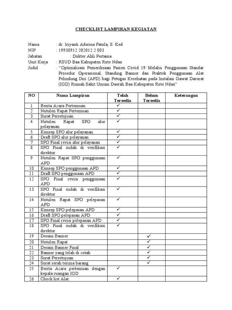 Contoh Checklist Output | PDF