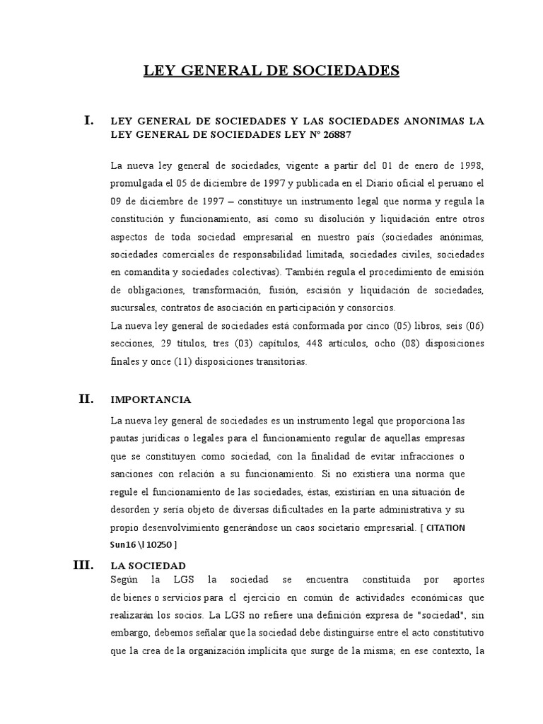 Ley General de Sociedades ............................................ | PDF | Sociedad de ...