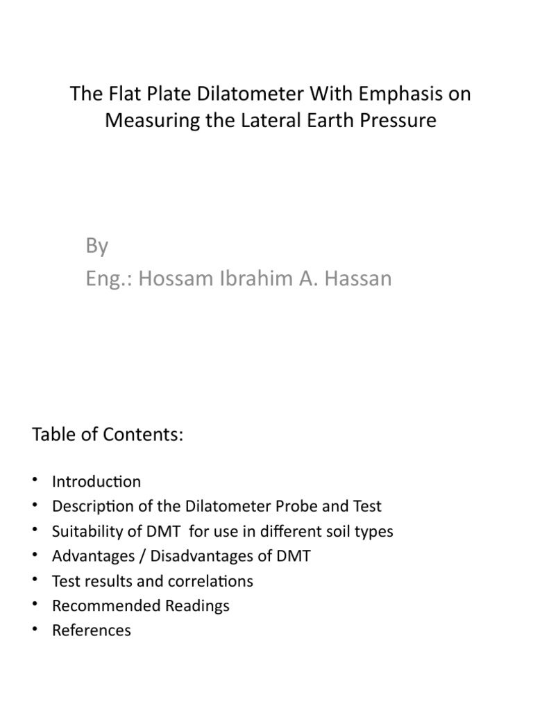 The Flat Plate Dilatometer With Emphasis On Measuring The Lateral Earth Pressure | PDF ...