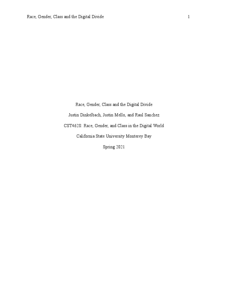 Race Gender Class and The Digital Divide | PDF | Literacy | Gender