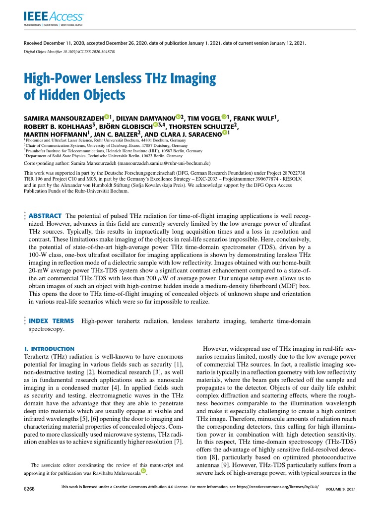 (2020) High-Power Lensless THZ Imaging of Hidden Objects | PDF | Terahertz Radiation ...