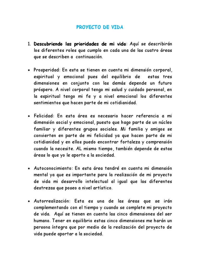 Proyecto De Vida Pdf Las Emociones Terapia Física