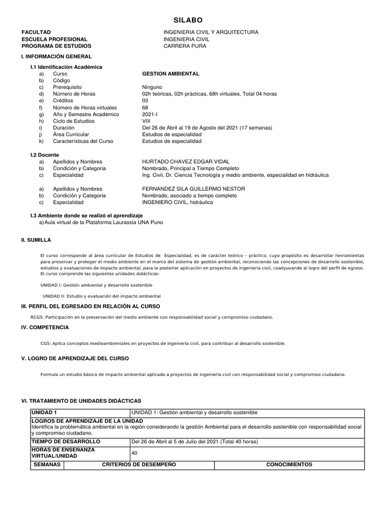 Silabo Gestion Amb. | PDF | Evaluación | Contaminación