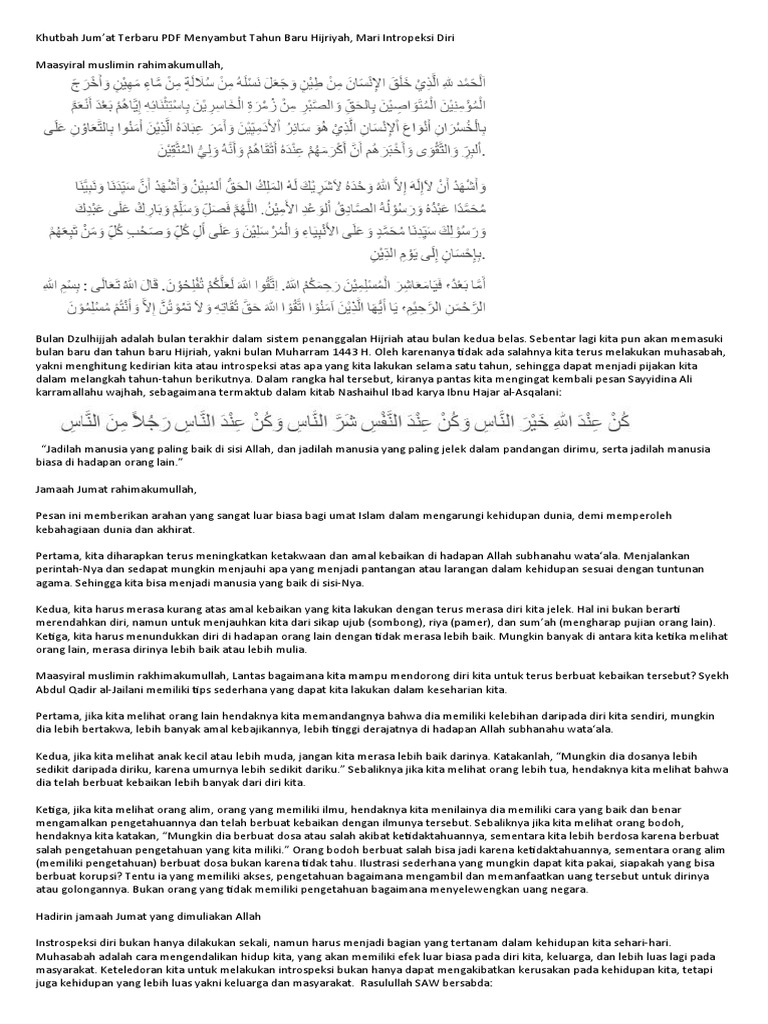 Khutbah Jumat Tahun Baru Islam | PDF