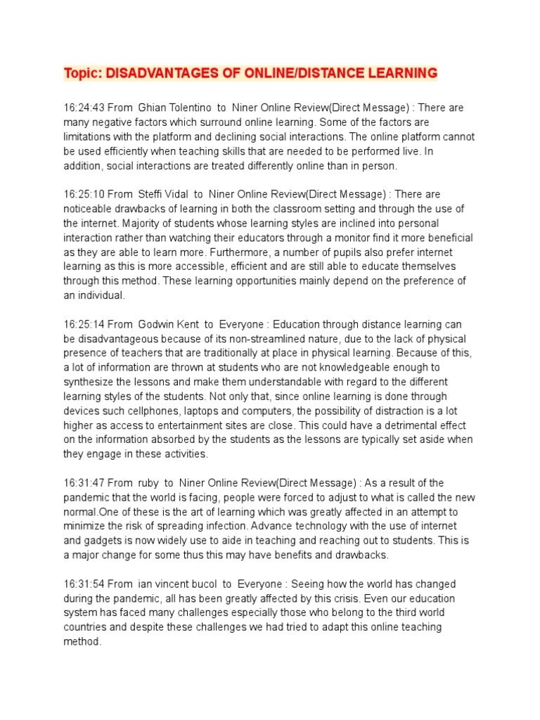 Topic: Disadvantages of Online/Distance Learning | PDF | Educational ...