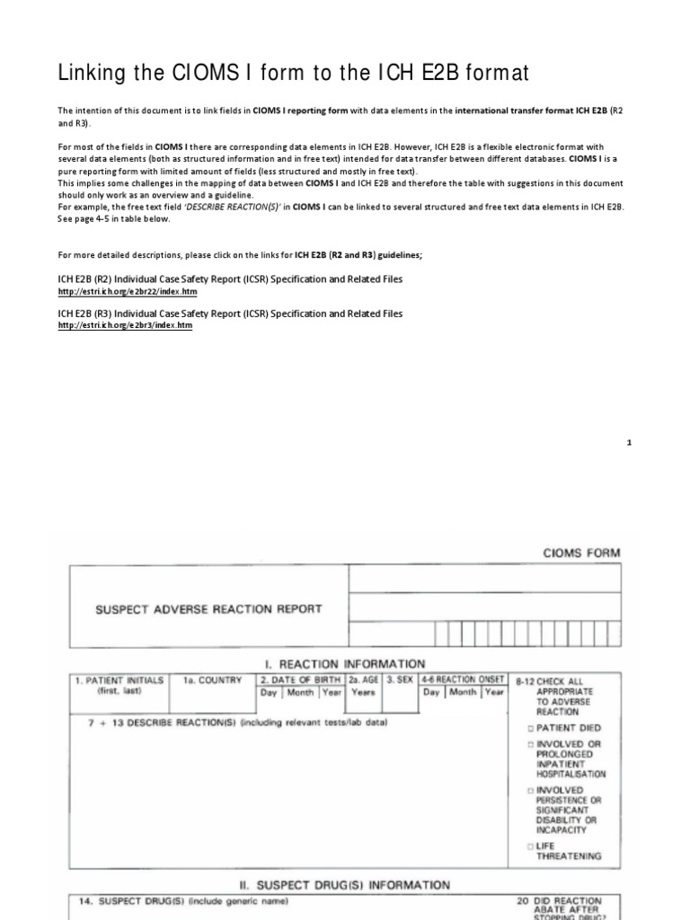Linking The CIOMS I Form To The ICH E2B Format | PDF ...