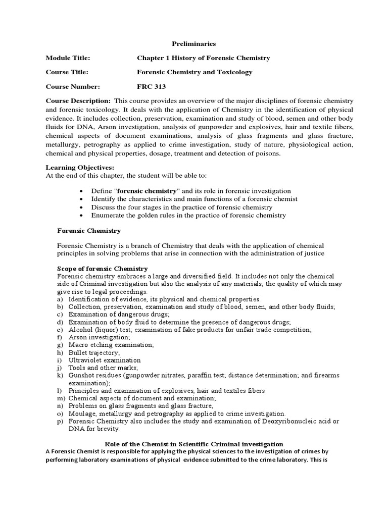 Chapter 1.2 History of Forensic Chemistry | PDF | Forensic Science ...