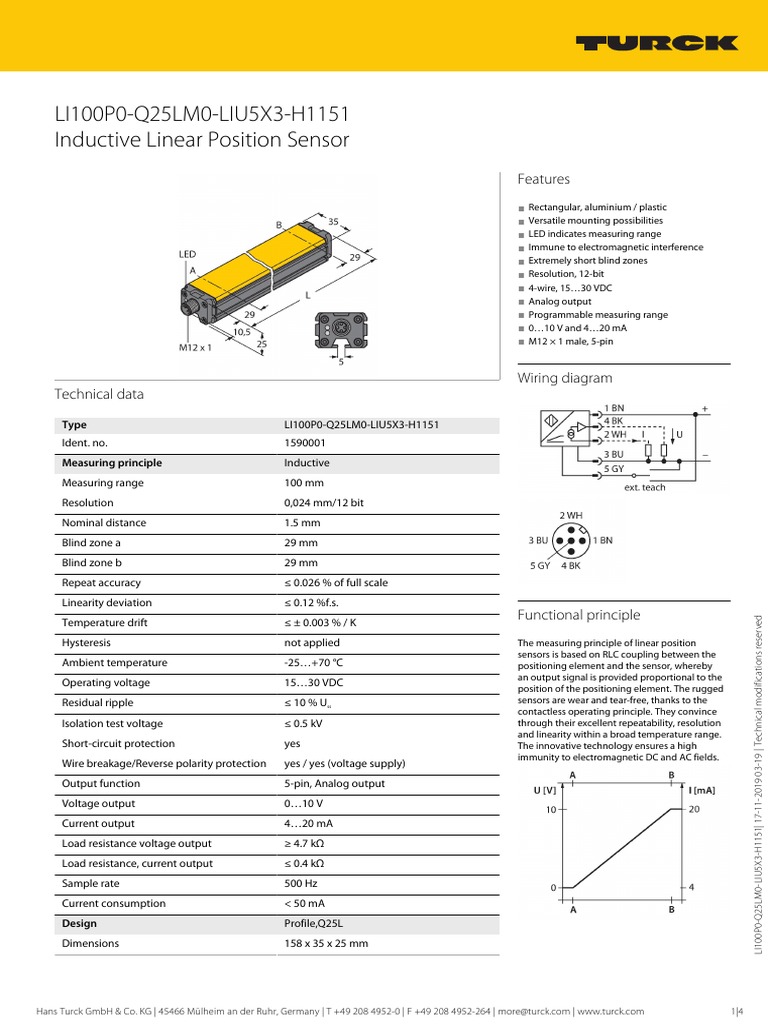 LI100P0-Q25LM0-LIU5X3-H1151 Inductive Linear Position Sensor | PDF ...