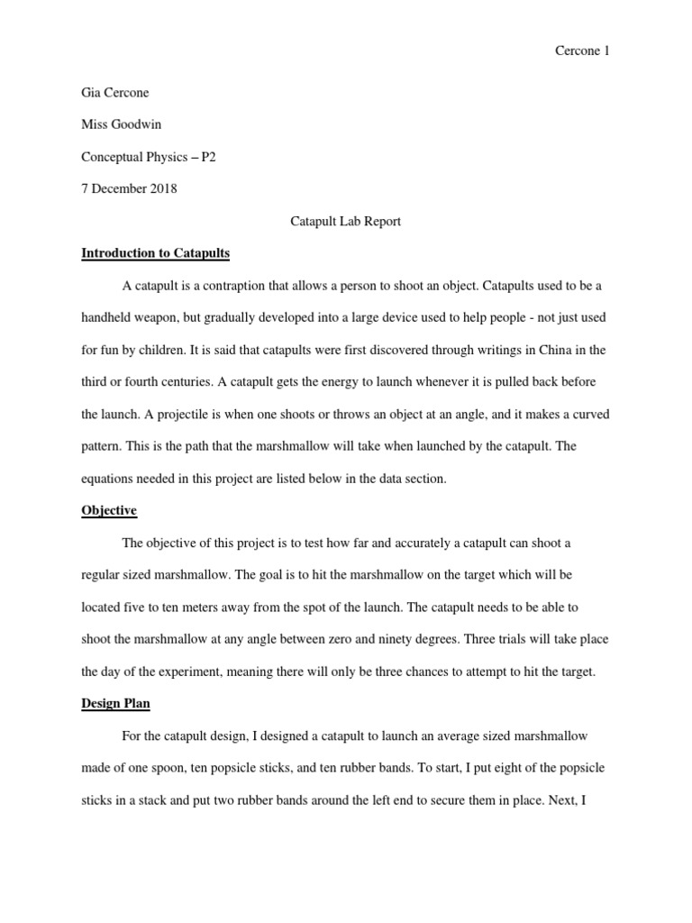 Catapult Lab Report | PDF | Projectiles | Classical Mechanics