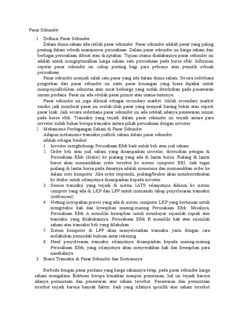 Pasar Sekunder | PDF