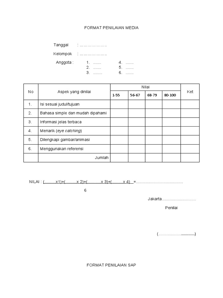 Promkes Format Penilaian Media, SAP, Simulasi Pendkes | PDF