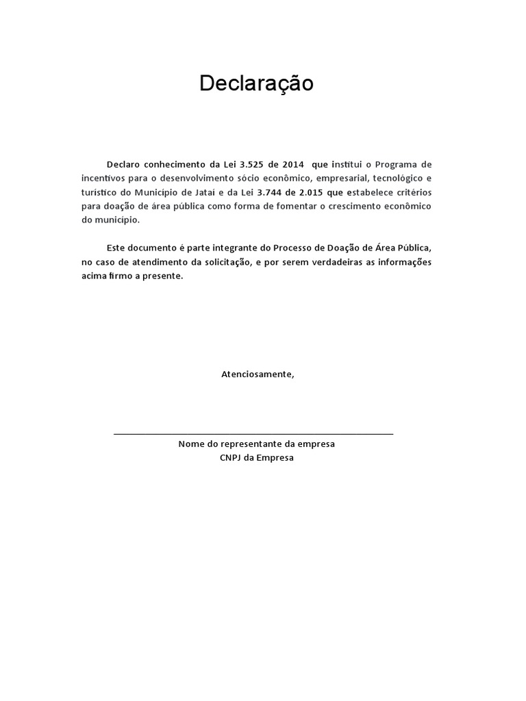 Declaração De Conhecimento Da Lei Pdf