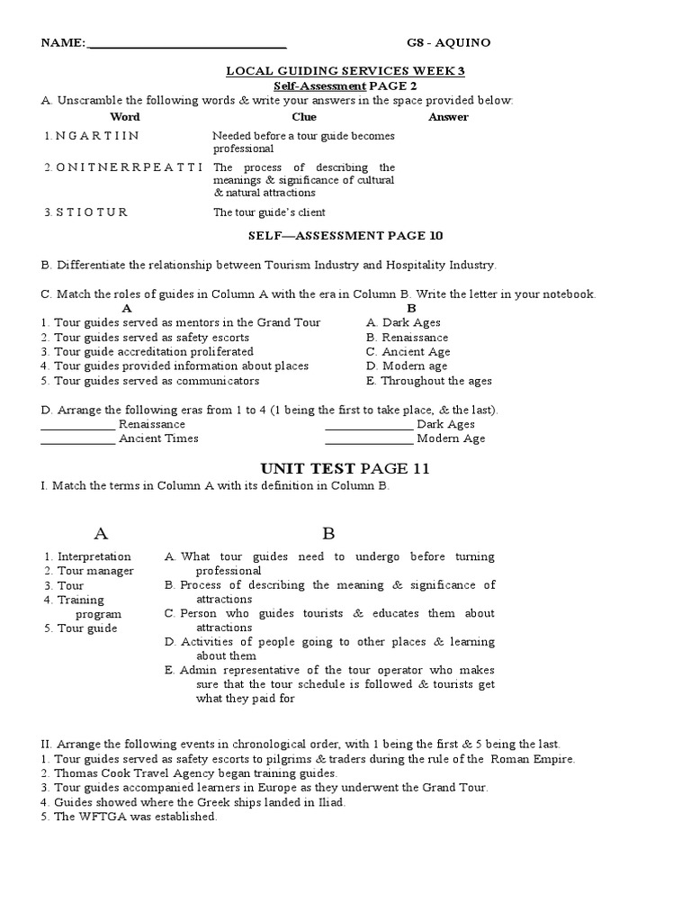 Unit Test Page 11: NAME: - G8 - Aquino Local Guiding Services Week 3 ...