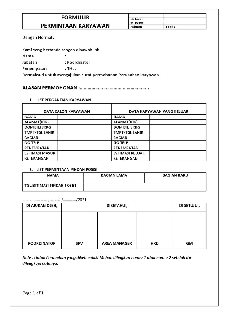 Form Permintaan Karyawan | PDF