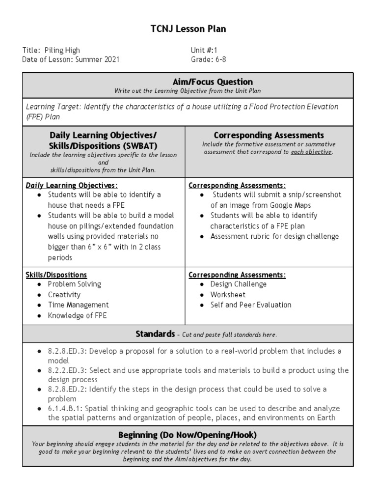 Aim/Focus Question: TCNJ Lesson Plan | PDF | Teaching | Behavior Modification