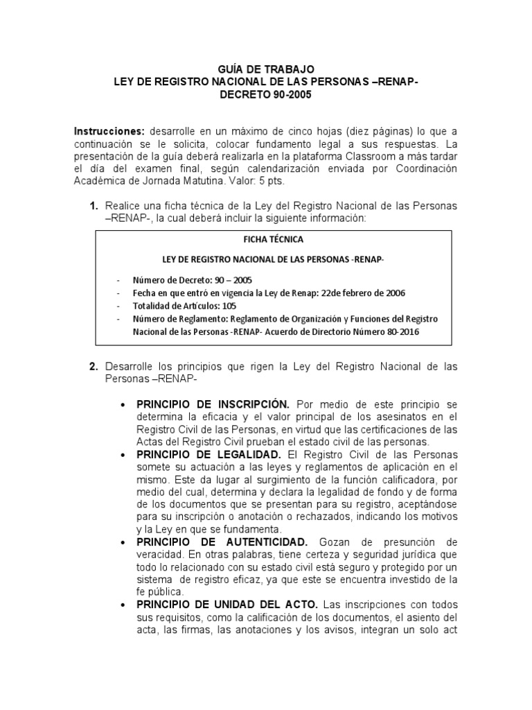 Guía completa sobre la Ley del Registro Nacional de las Personas (RENAP) y el Documento Personal ...