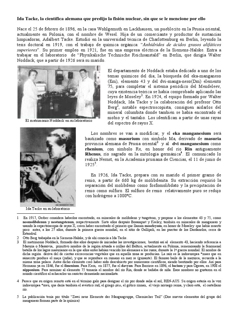 Ida Tacke: Pionera de la Fisión Nuclear | PDF | Ciencias fisicas | Átomos