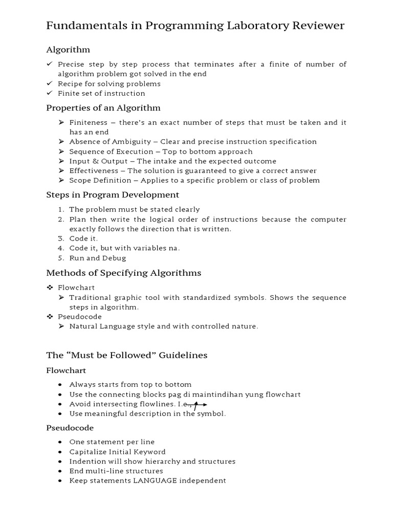 Fundamentals of Programming Reviewer | PDF | Variable (Computer Science) | Control Flow