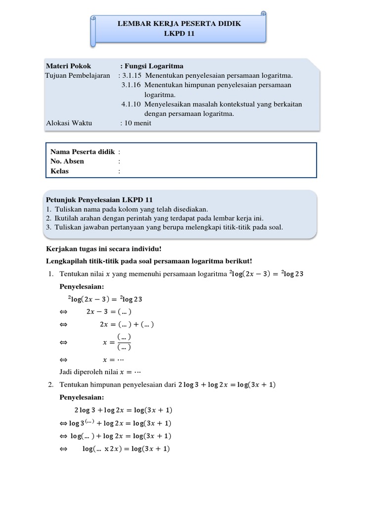 LKPD Persamaan Logaritma | PDF