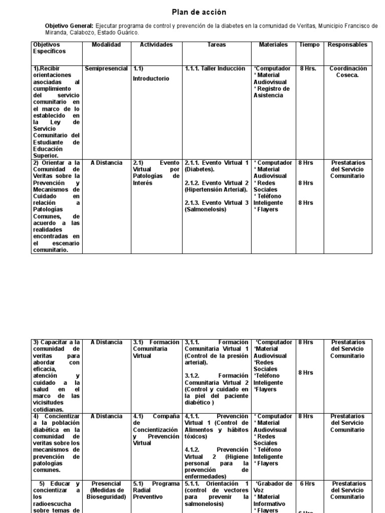 Plan de Acción Del Servicio Comunitario | PDF | Epidemiología | Especialidades Medicas