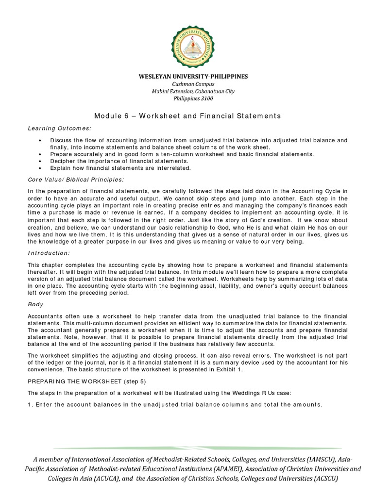 Module 6 - Worksheet and Financial Statements Part I | PDF | Balance ...