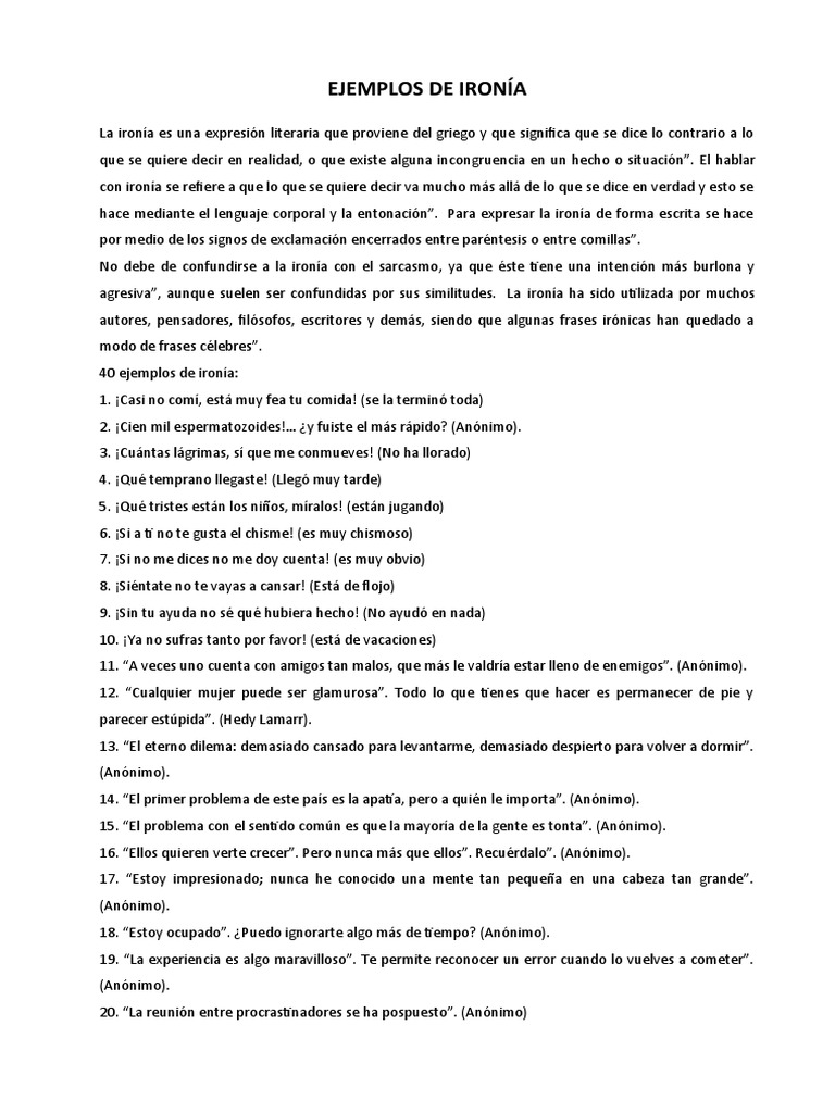 Ejemplos de Ironía | PDF | Ironía