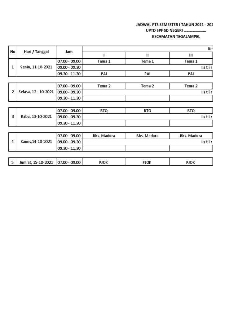 Jadwal PTS 2021-2022 | PDF