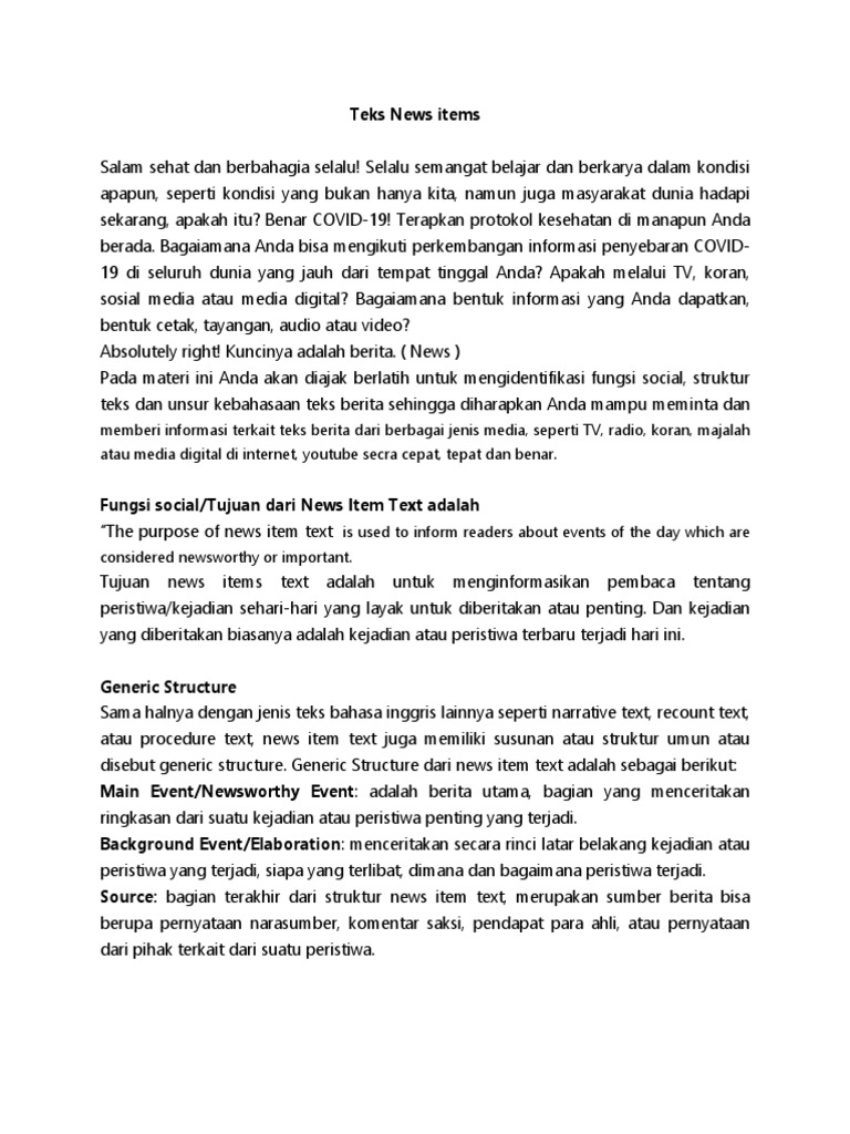 Materi News Item Text Kelas 12 | PDF