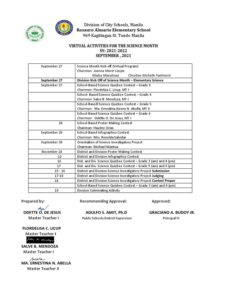 Science Month Activities 2021 2022 | PDF