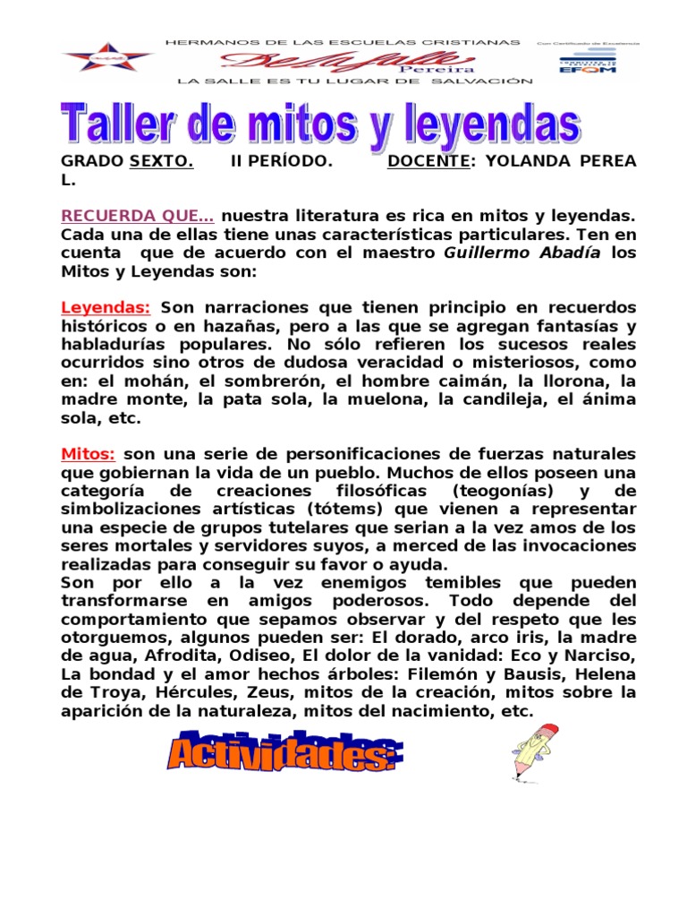 Taller Mito y Leyenda 6to | PDF | Mitos de la creación