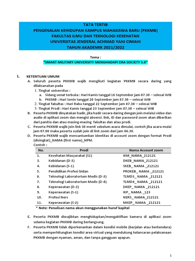 1.tata Tertib PKKMB Fitkes Unjani 2021 | PDF