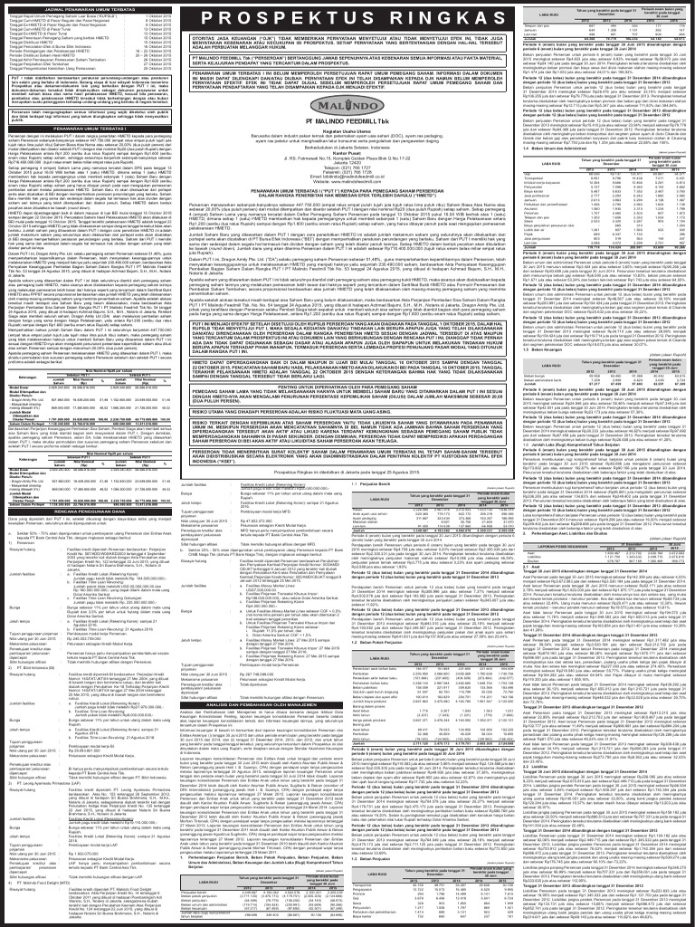Prospektus Ringkas PT. Malindo Feedmill TBK | PDF