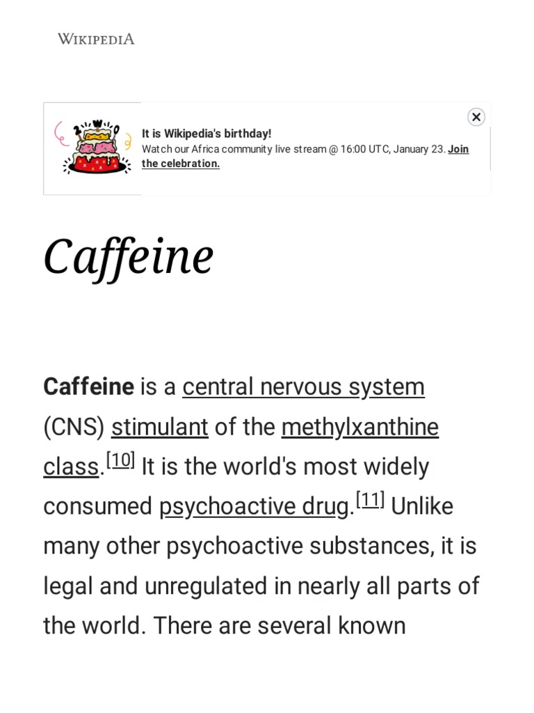 Caffeine - Wikipedia | PDF | Caffeine | Chemical Synapse