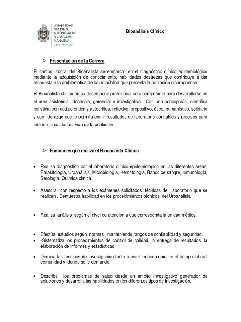 Unan Managua Polisal Bioanalisis Clinico | PDF | Laboratorios