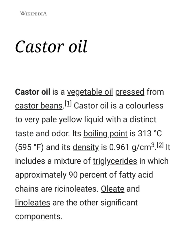 Castor Oil - Wikipedia | PDF | Chemistry | Chemical Substances
