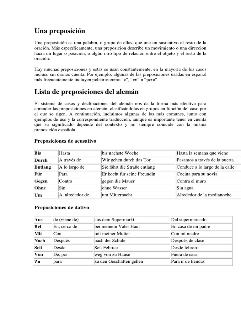 Las Preposiciones y Sus Casos | Descargar gratis PDF | Idioma aleman ...