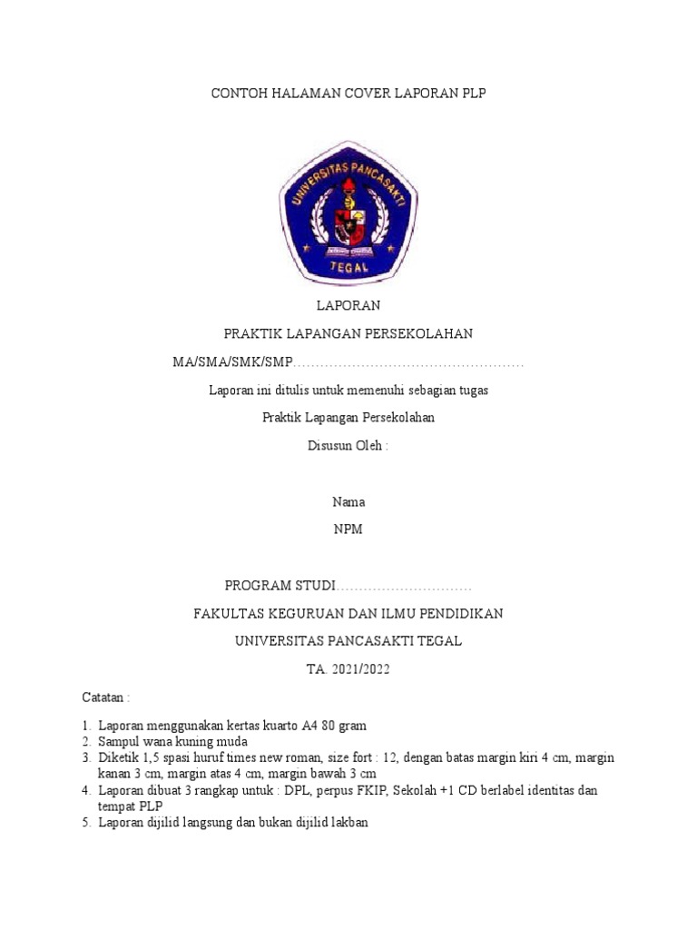 Contoh Cover Laporan PLP Sekolah | PDF | Seni