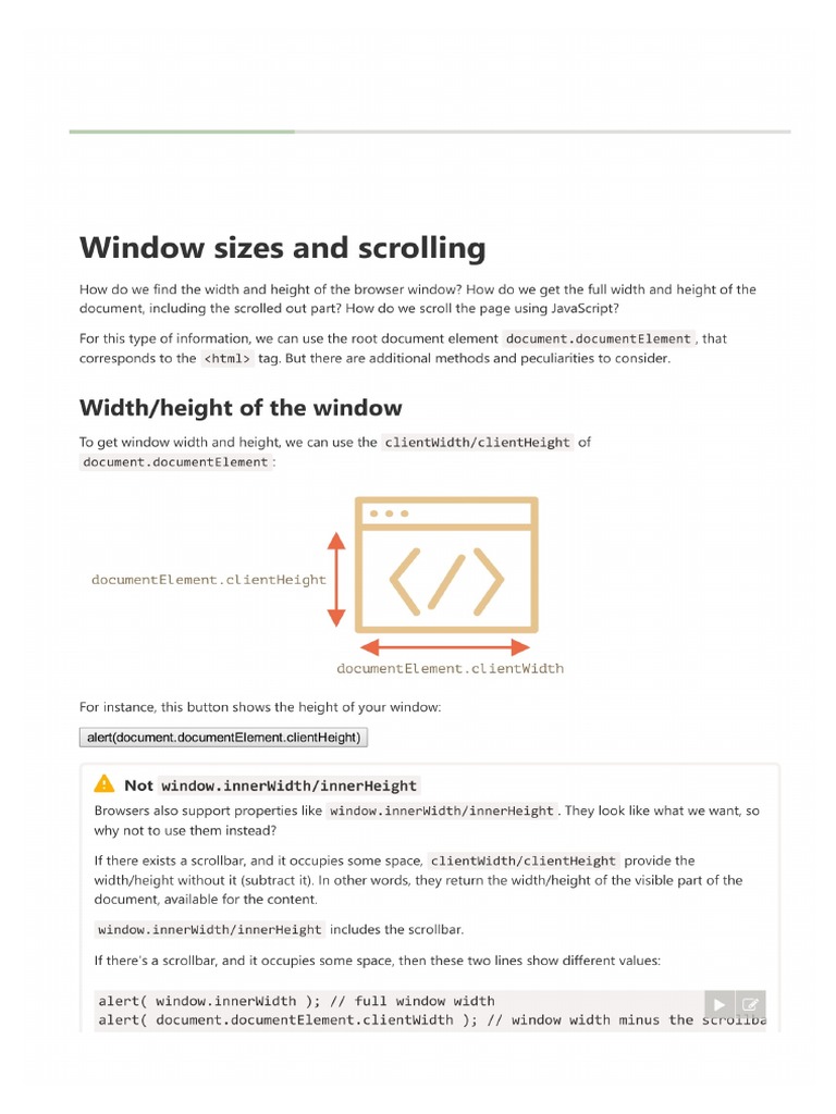 Javascript Info Size and Scroll Window | PDF
