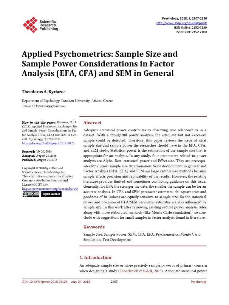 Sample Size and Sample Power Considerations in Factor Analysis | PDF ...