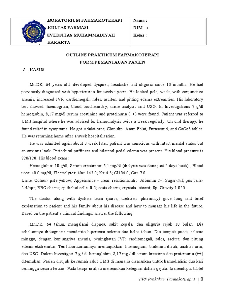 Outline FPP Form Pemantauan Pasien | PDF | Clinical Medicine | Tissue ...
