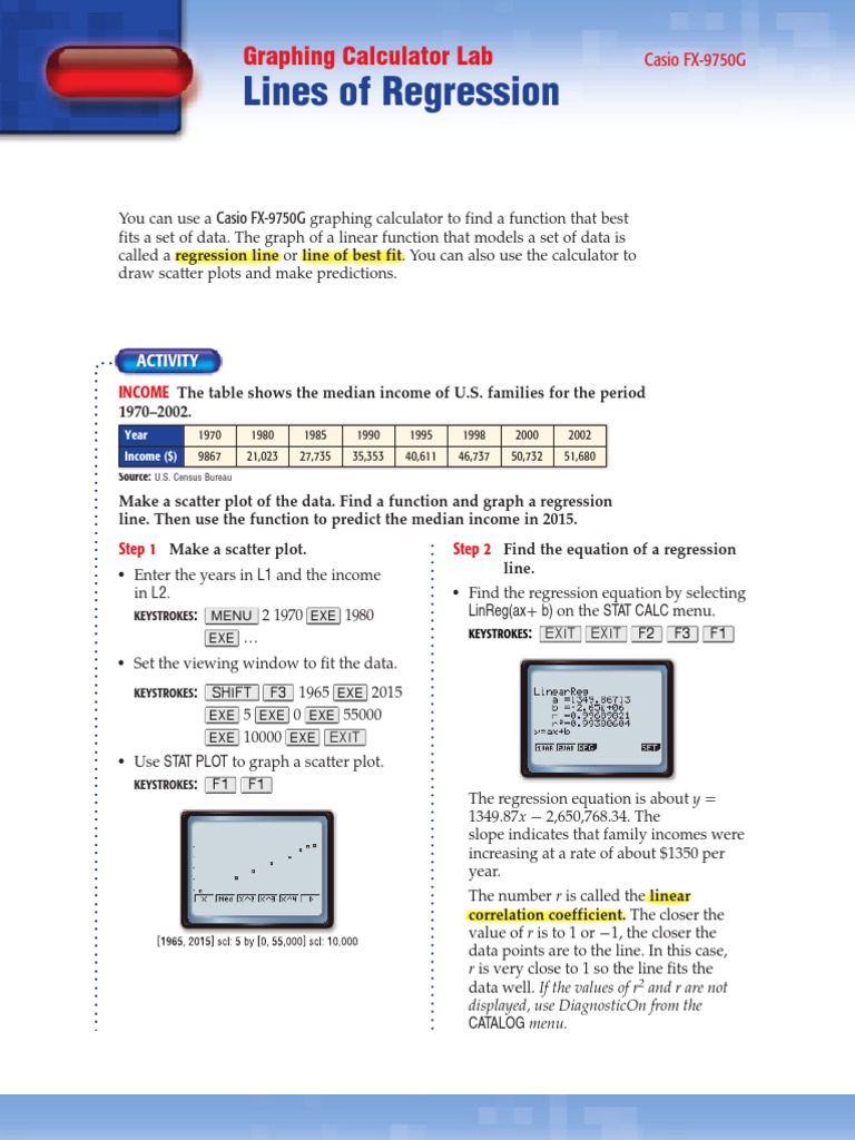 Lines of Regression: Graphing Calculator Lab | PDF | Correlation And ...