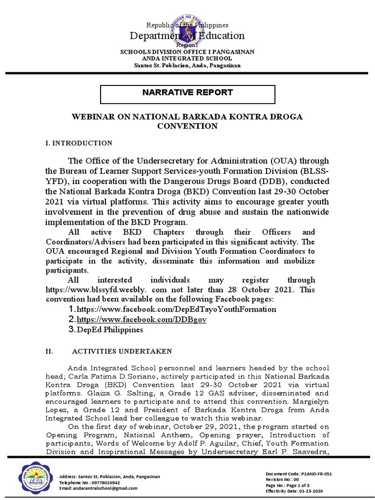 Department of Education: Narrative Report | PDF | Communication