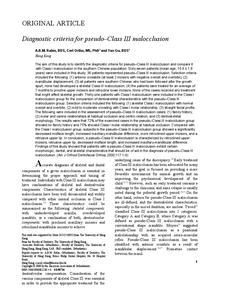 Diagnostic Criteria For Pseudo-Class III Malocclusion: Original Article ...